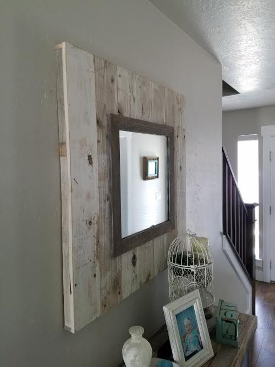 Reclaimed Slat Mirror With Whitewashed Boards - Etsy