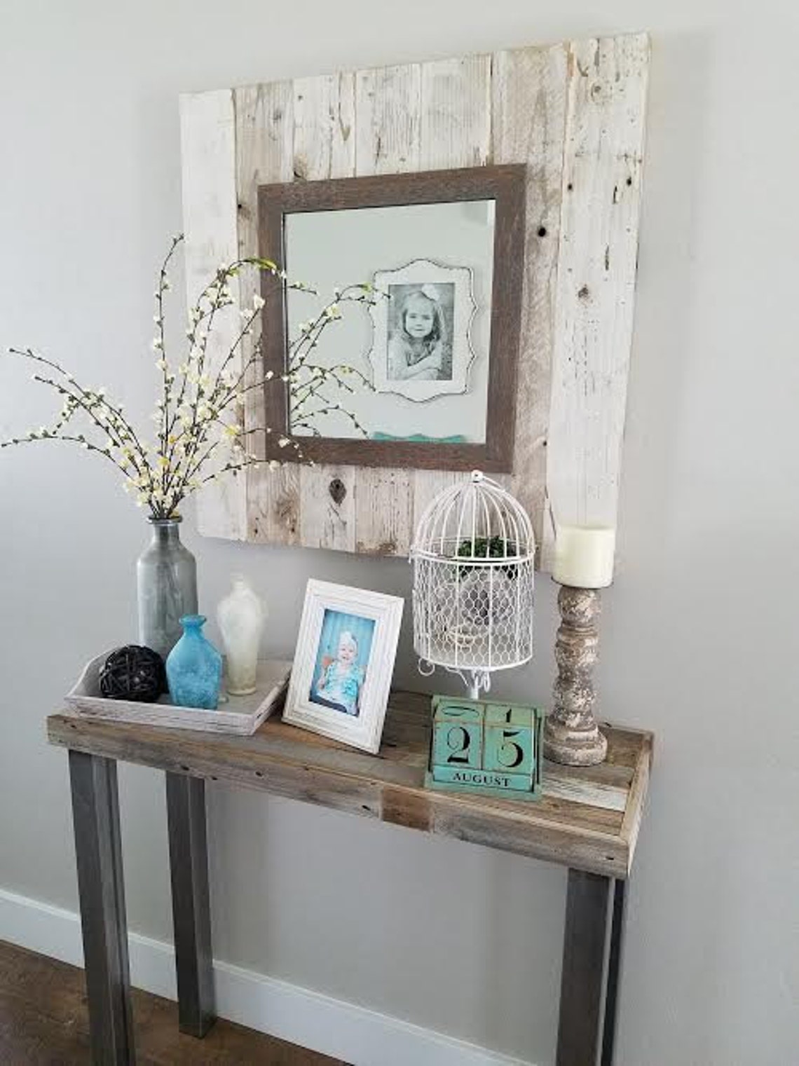 Reclaimed Slat Mirror With Whitewashed Boards - Etsy