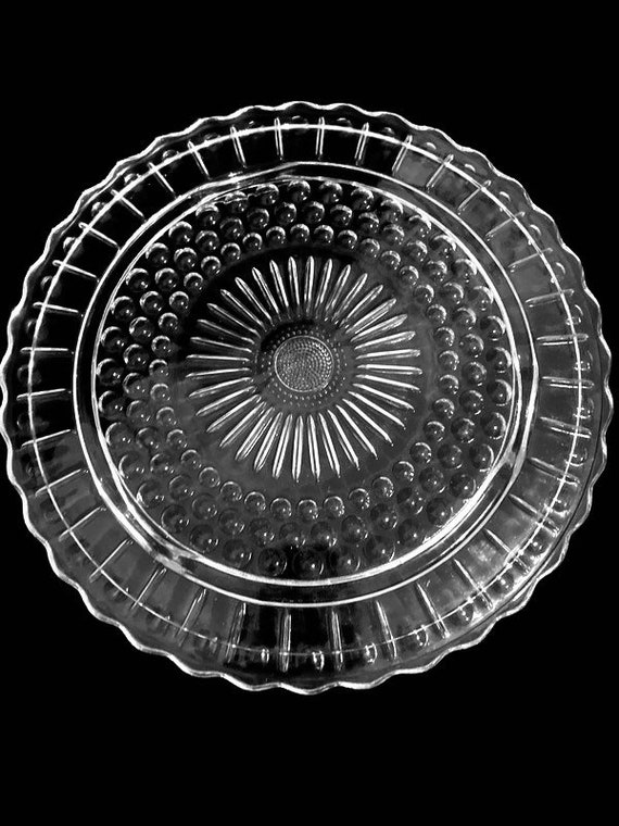 Plates Dining & Serving Sunburst Dot & Panel Round Glass Footed Cake ...