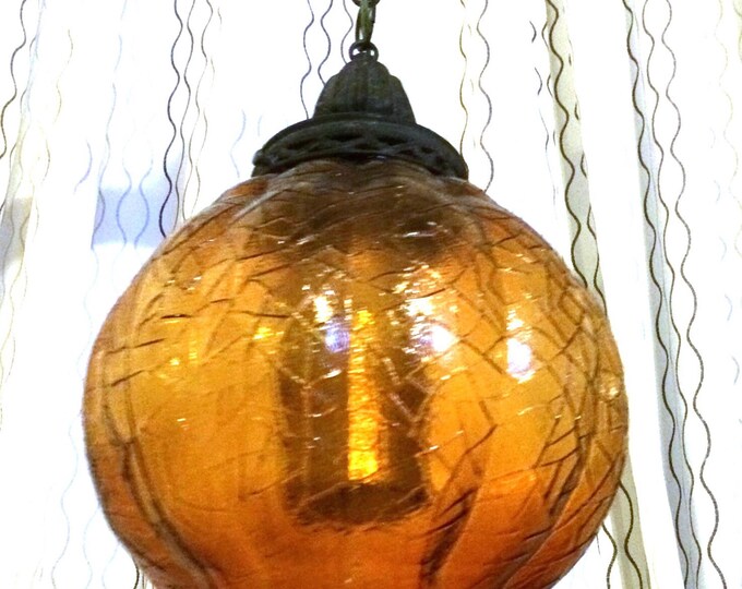 Vintage Amber Glass Hanging Swag Pendant Lamp Light,amber Glass Globe ...