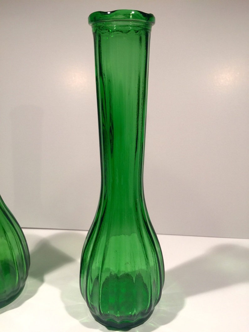 Glass Bud Vase Green Glass Flower Vases Set Of 2 Bud Etsy