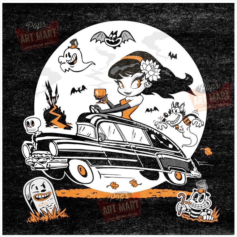 Hearse Honey Print | Fleischer Rubber Hose Art, Goth Spooky Season - Etsy