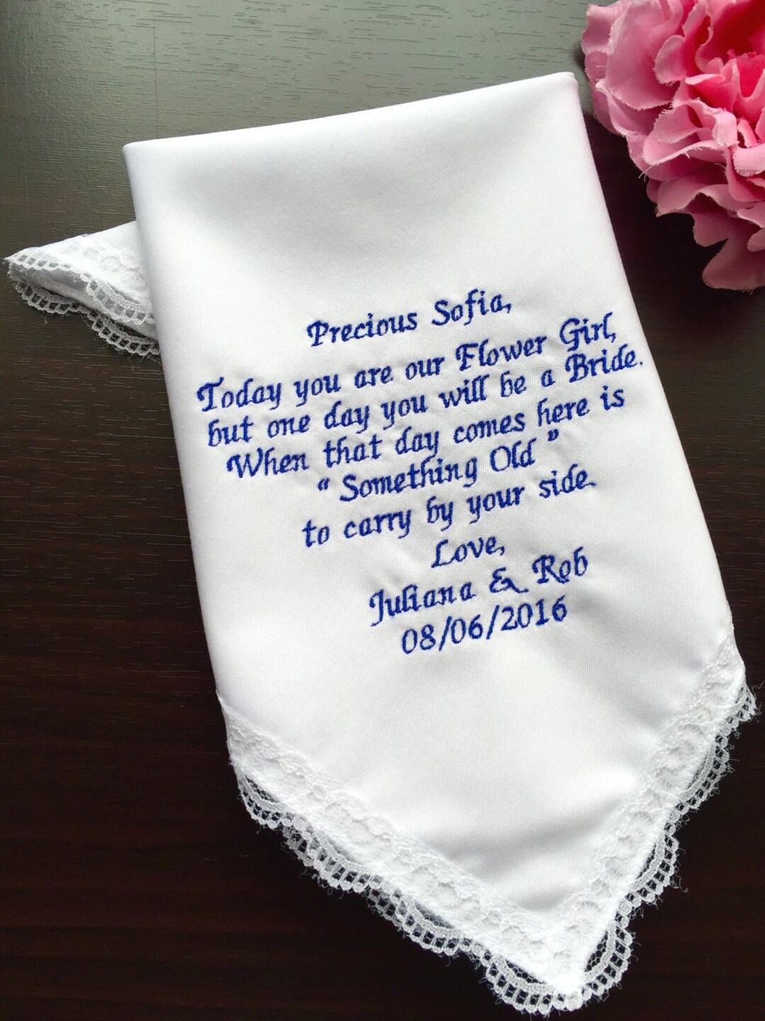 Embroidered Flower Girl Handkerchief: Wedding Keepsake, Something Old ...