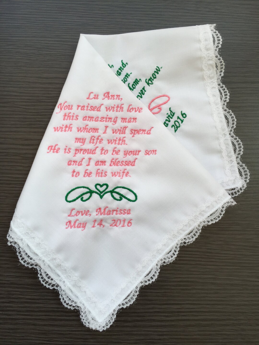 Custom Embroidered Wedding Handkerchief Gift: Mother of Bride/groom - Etsy