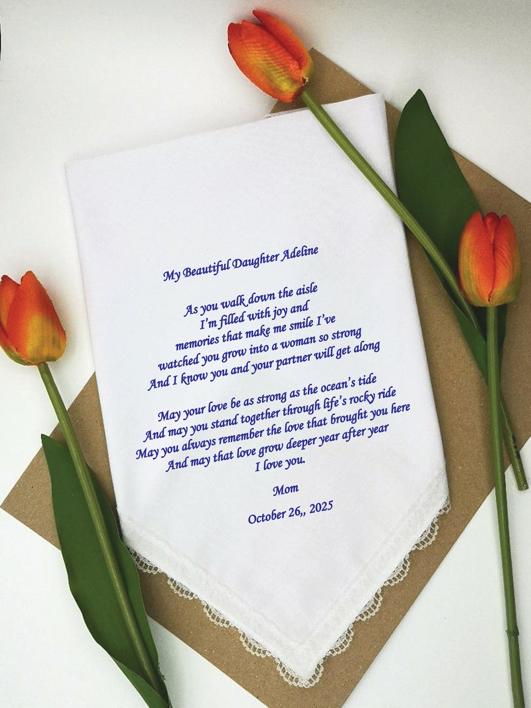 Personalized Wedding Handkerchief Gift for Daughter: Poem From Mom - Etsy