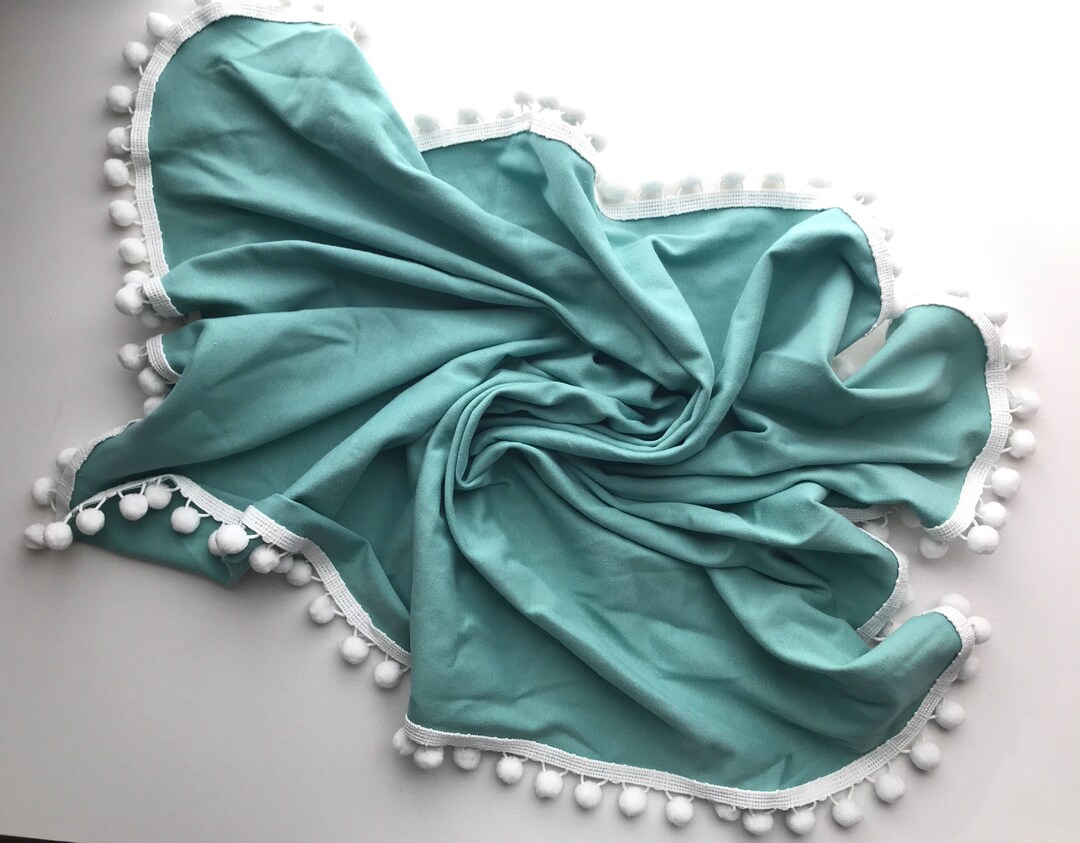 Teal Pom Pom Baby Blanket Baby Shower Gift Gender Neutral Baby Swaddle ...
