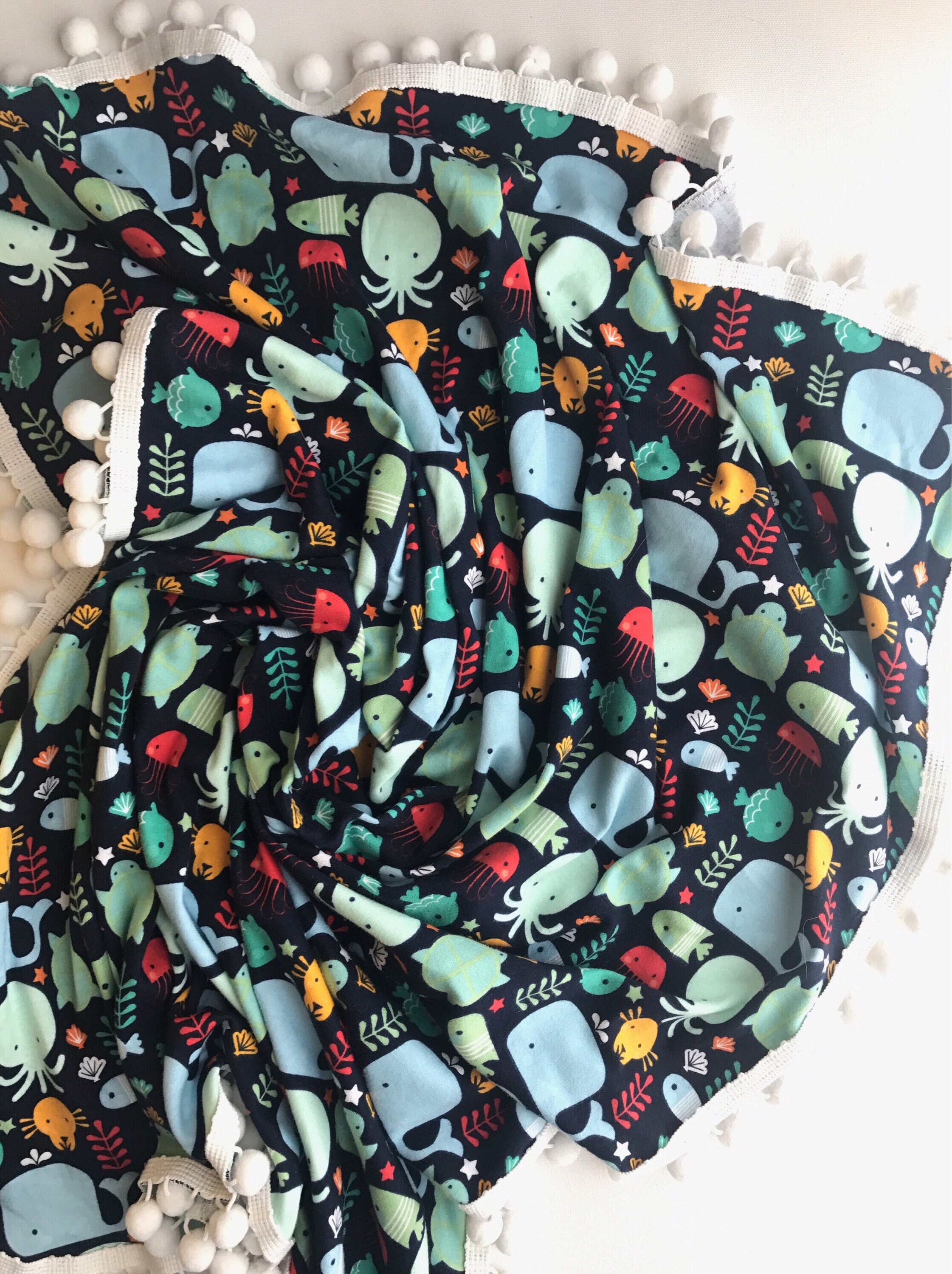 Ocean Pom Pom Baby Blanket Sea Baby Shower Gift Baby Gift Swaddle ...
