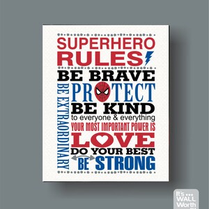 Superhero Rules Canvas Print - Kid's Canvas Subway Art - Wall Hanging ...