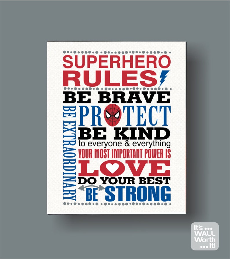 Superhero Rules Canvas Print - Kid's Canvas Subway Art - Wall Hanging ...