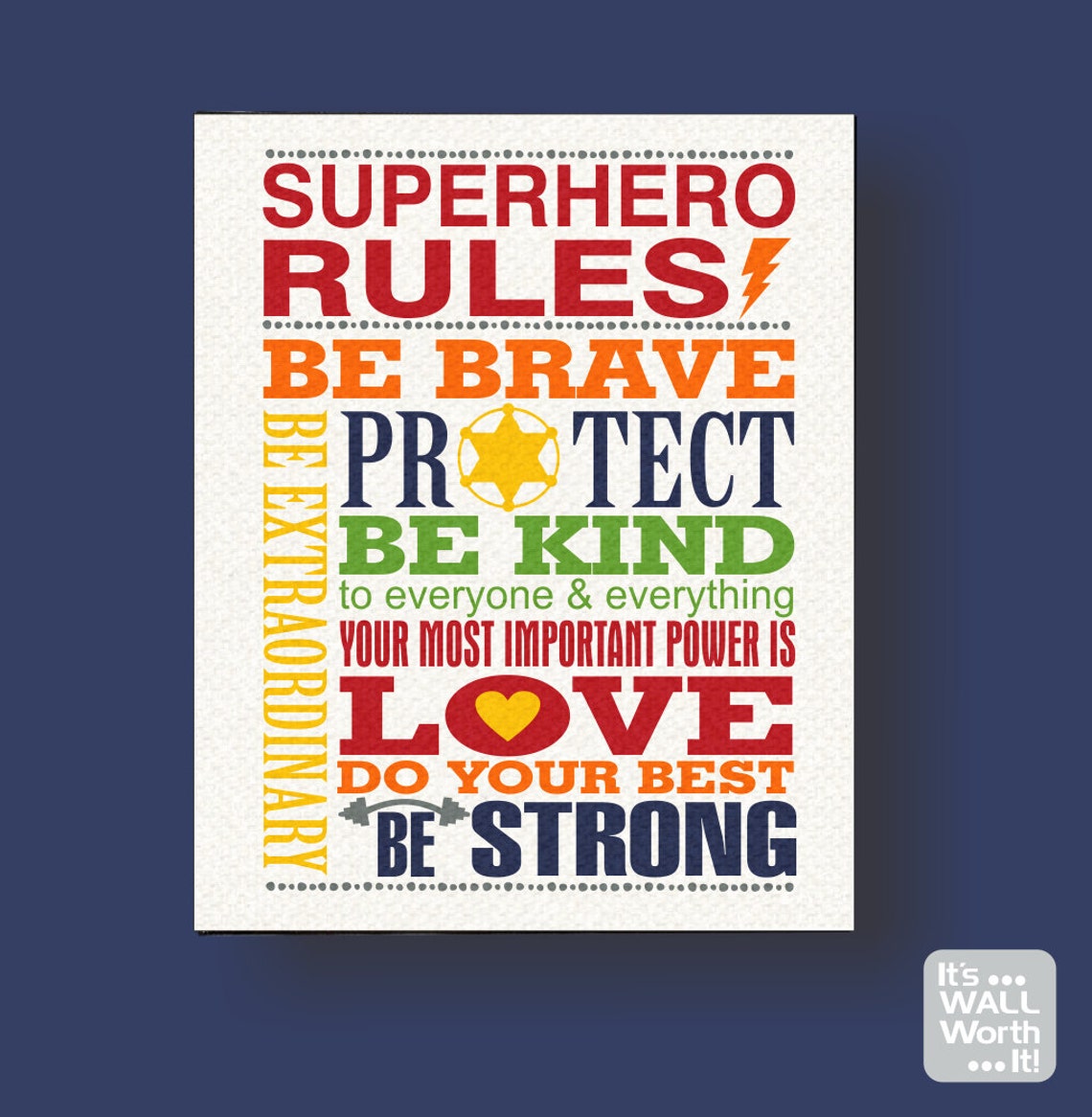 Superhero Rules Canvas Print Kid's Canvas Subway Art - Etsy