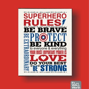 Superhero Rules Canvas Print - Kid's Canvas Subway Art - Wall Hanging ...