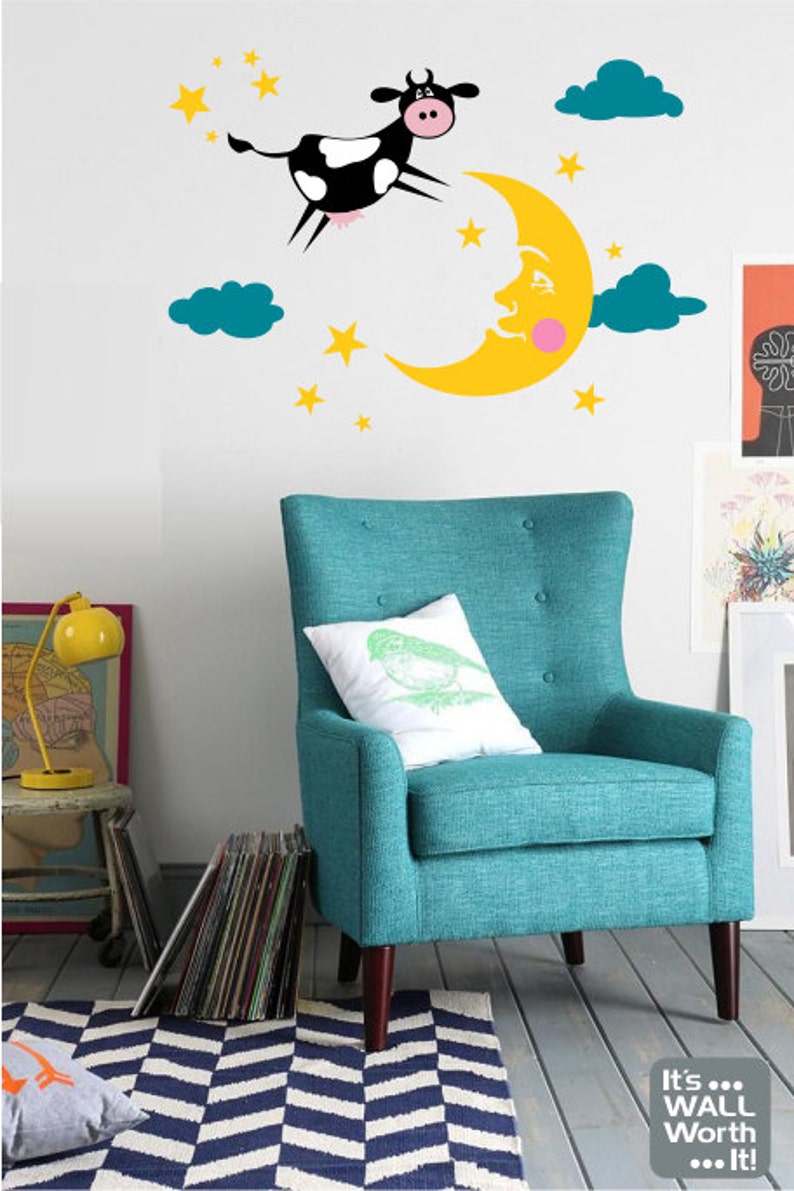 Cow Jumped Over the Moon Vinyl Wall Decal Nursery or - Etsy