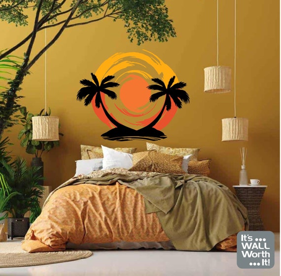 Palm Trees at Sunset Vinyl Wall Decal - Etsy