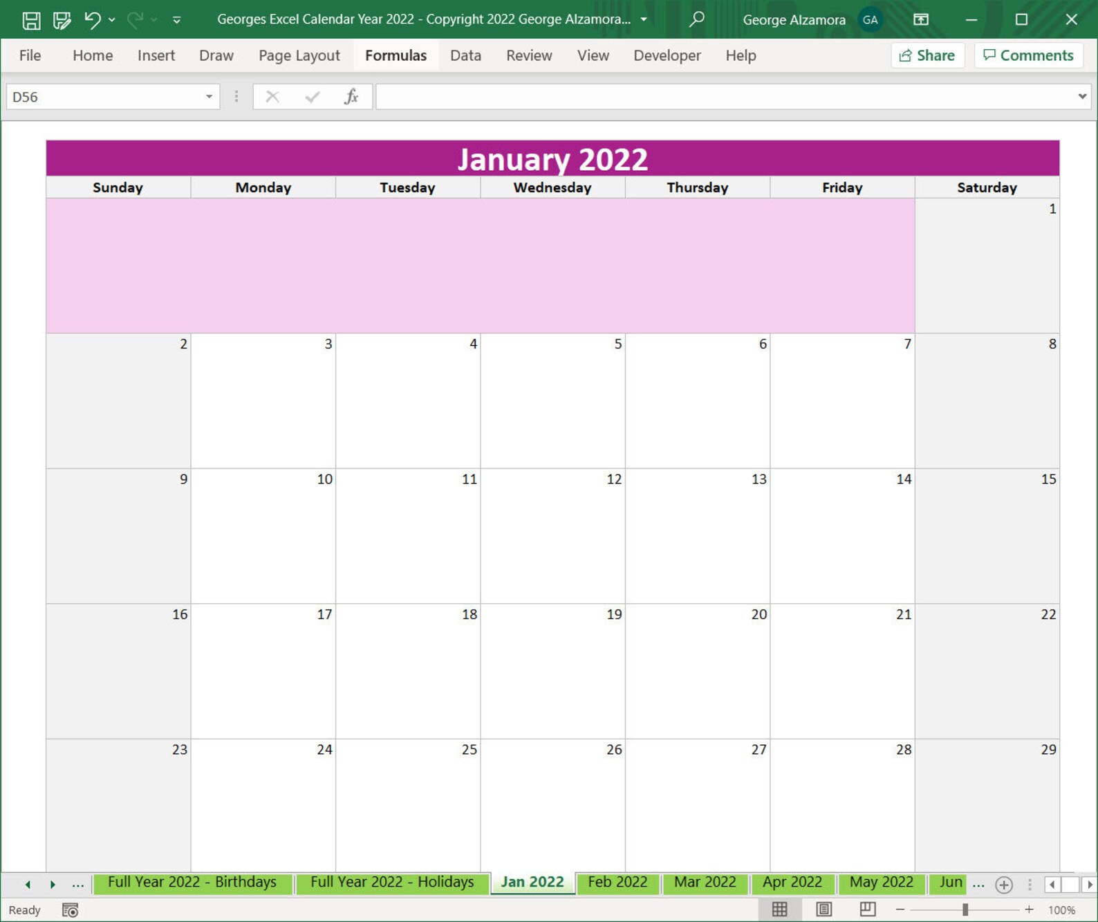 Excel Planner Template 2022