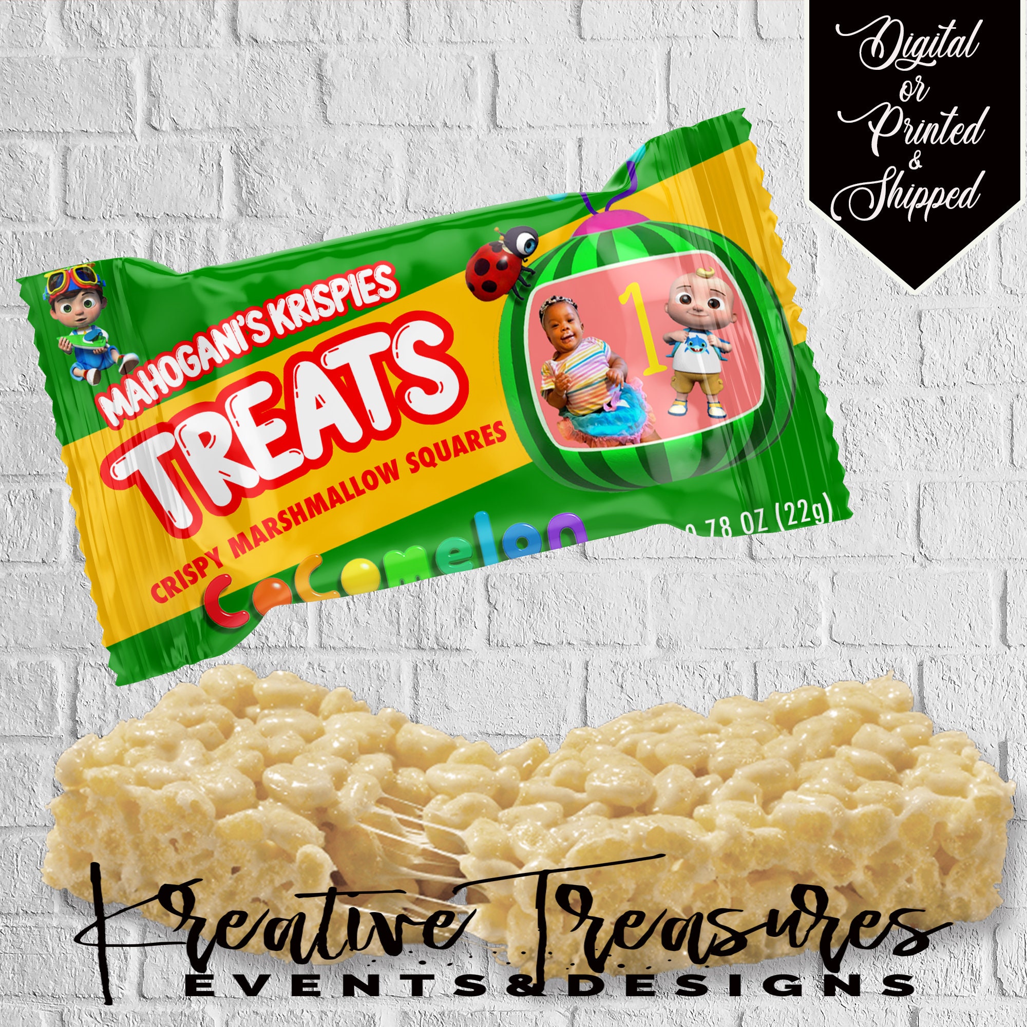 Cocomelon Rice Krispies Treat Wrapper Personalized Rice Etsy