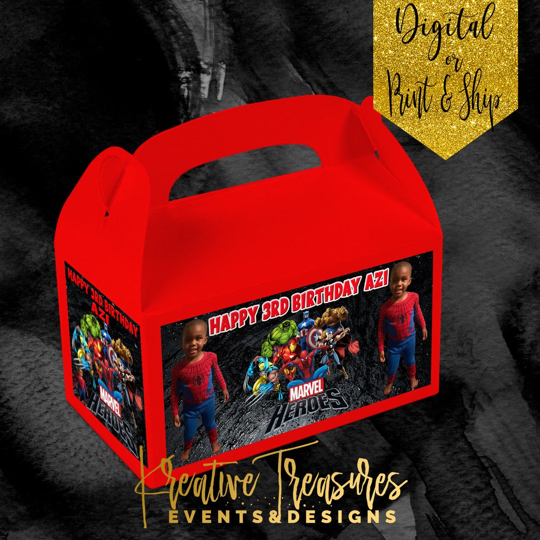 Spiderman Favor Bags - Custom Gable Box - Spiderman Labels - Spiderman ...