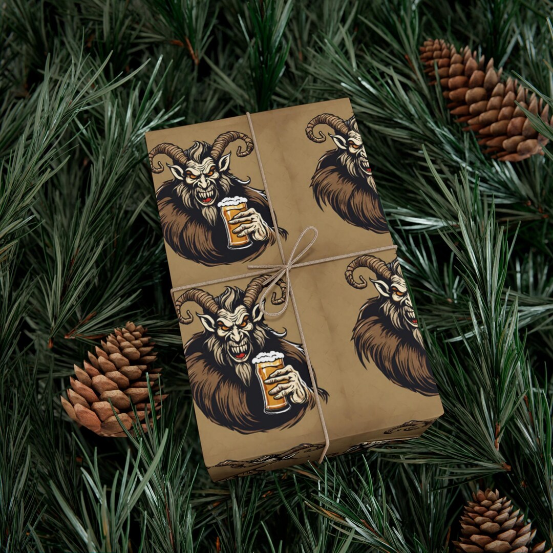 Krampus Drinking Beer Wrapping Paper - Unique Christmas Gift Wrap ...