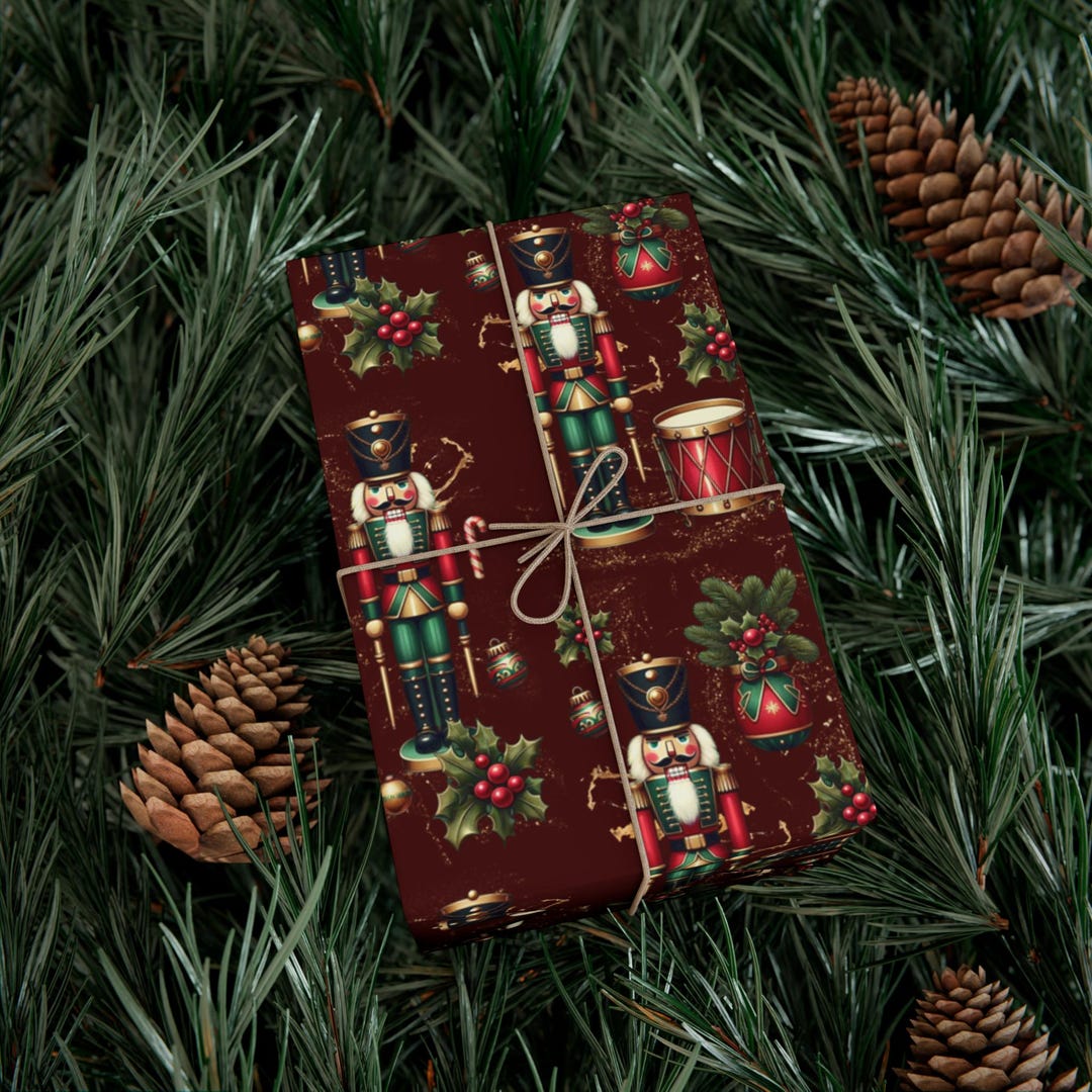Gothic Nutcracker Wrapping Paper, Burgundy Christmas Elegant Gift Wrap ...
