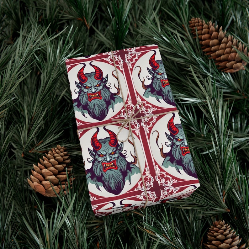 Krampus Traditional Gothic Wrapping Paper - Creepmas Gift Wrap - Creepy ...