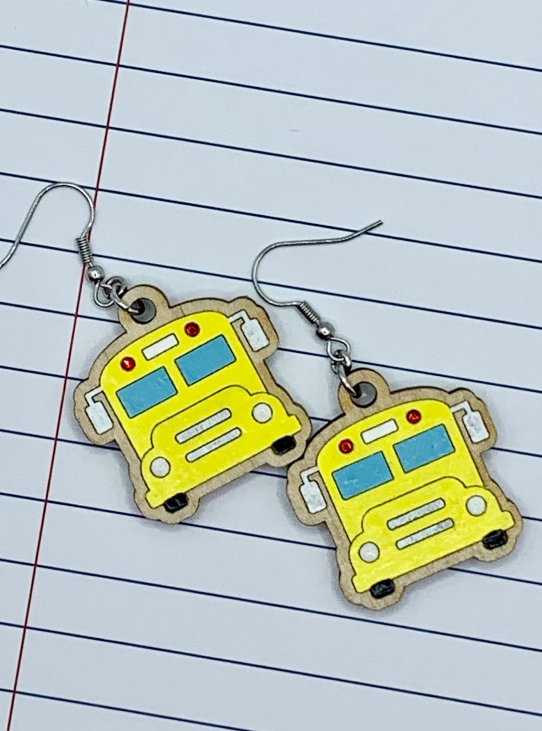 Back to School Bus Earrings, Hand Finished Wood Dangle Earrings With ...