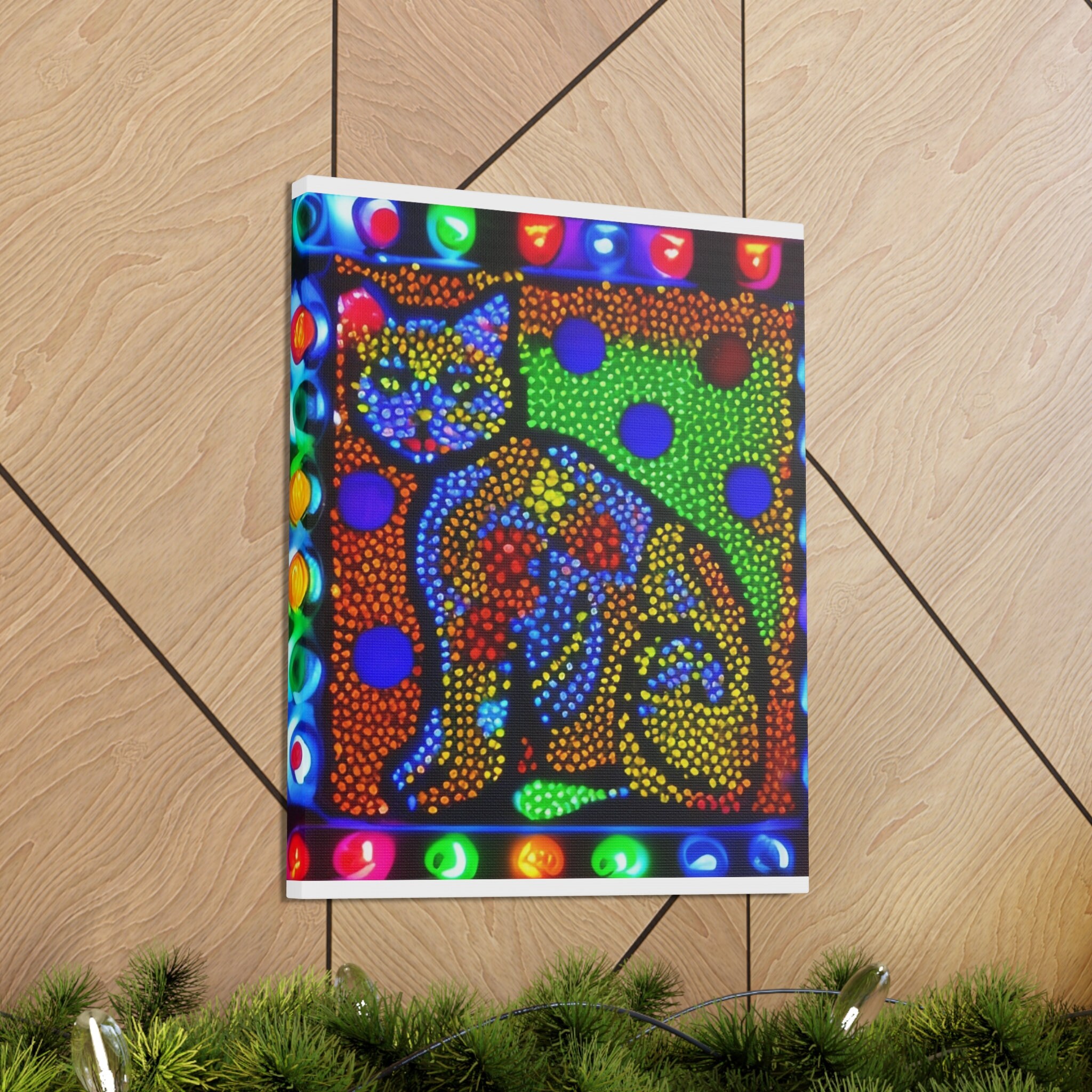 Modern Multicolored Lite Brite Pet Cat Portrait Wall Art Canvas Home ...