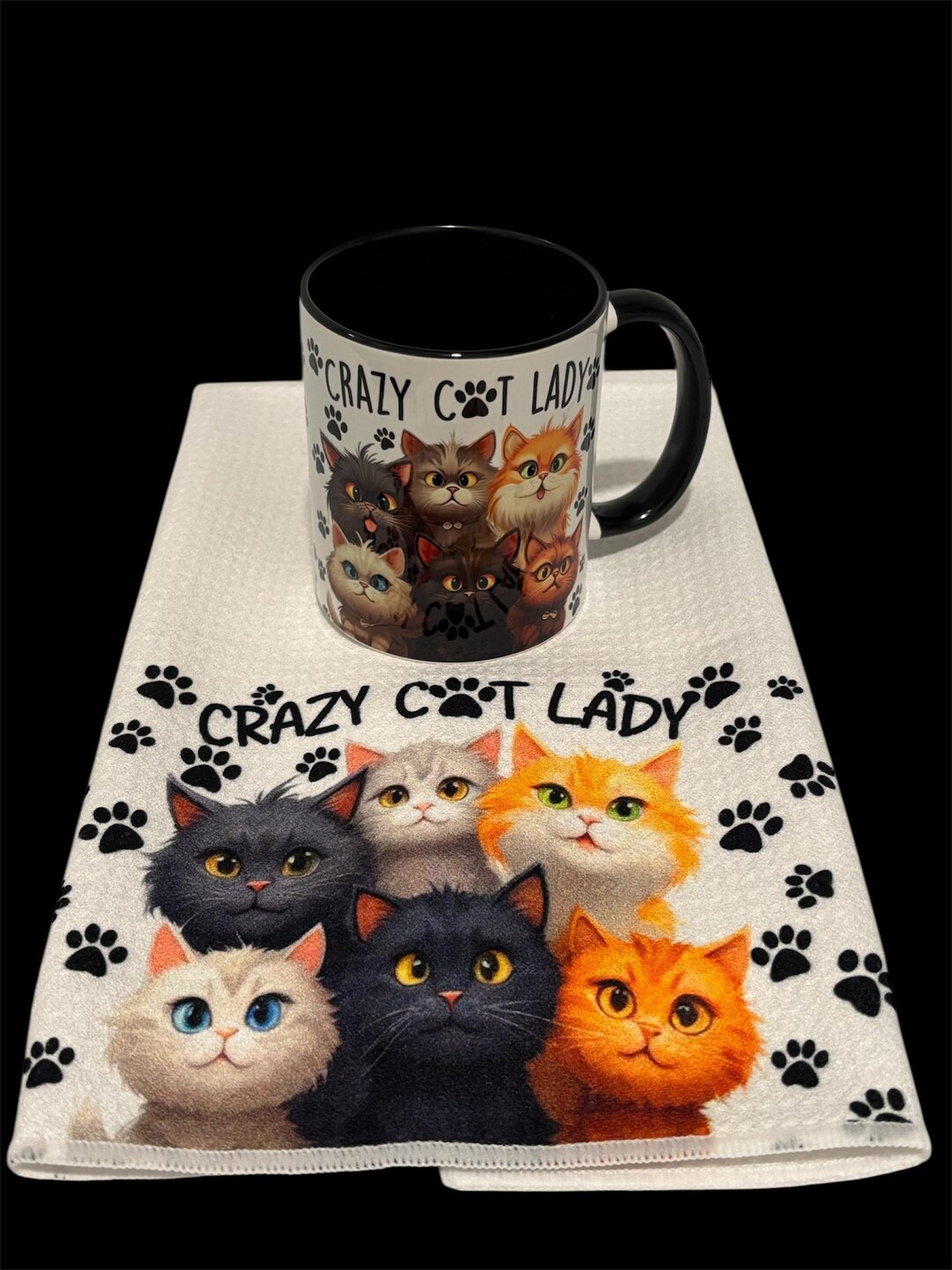 Crazy Lady Cat Mug / Crazy Lady Kitchen Towel / Crazy Cat Lady Gift ...