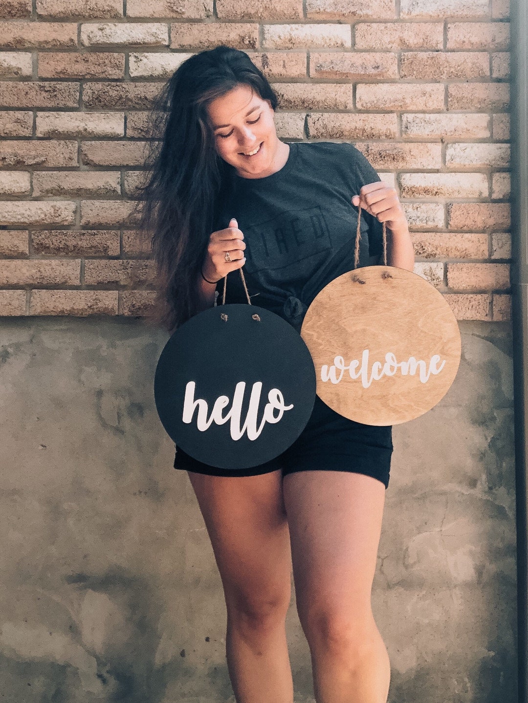 Round Wood Wreaths | Hello Sign | Welcome Sign | Personalized Sign - Etsy