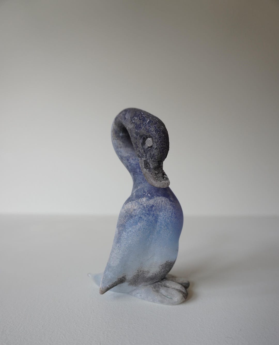 Cenedese a Scavo Vulcan Ash Duck Swan Waterbird Glass Figurine Ink Blue ...