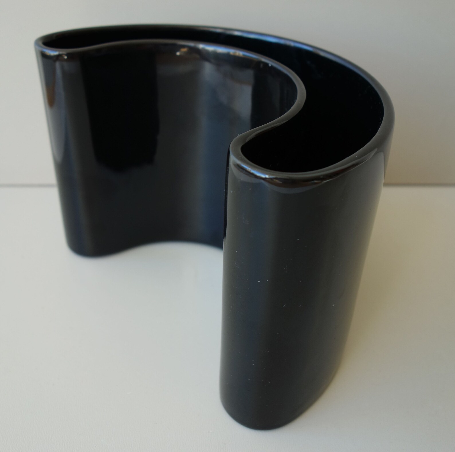 2 two vintage half moon crescent glazed ceramics vases black & | Etsy