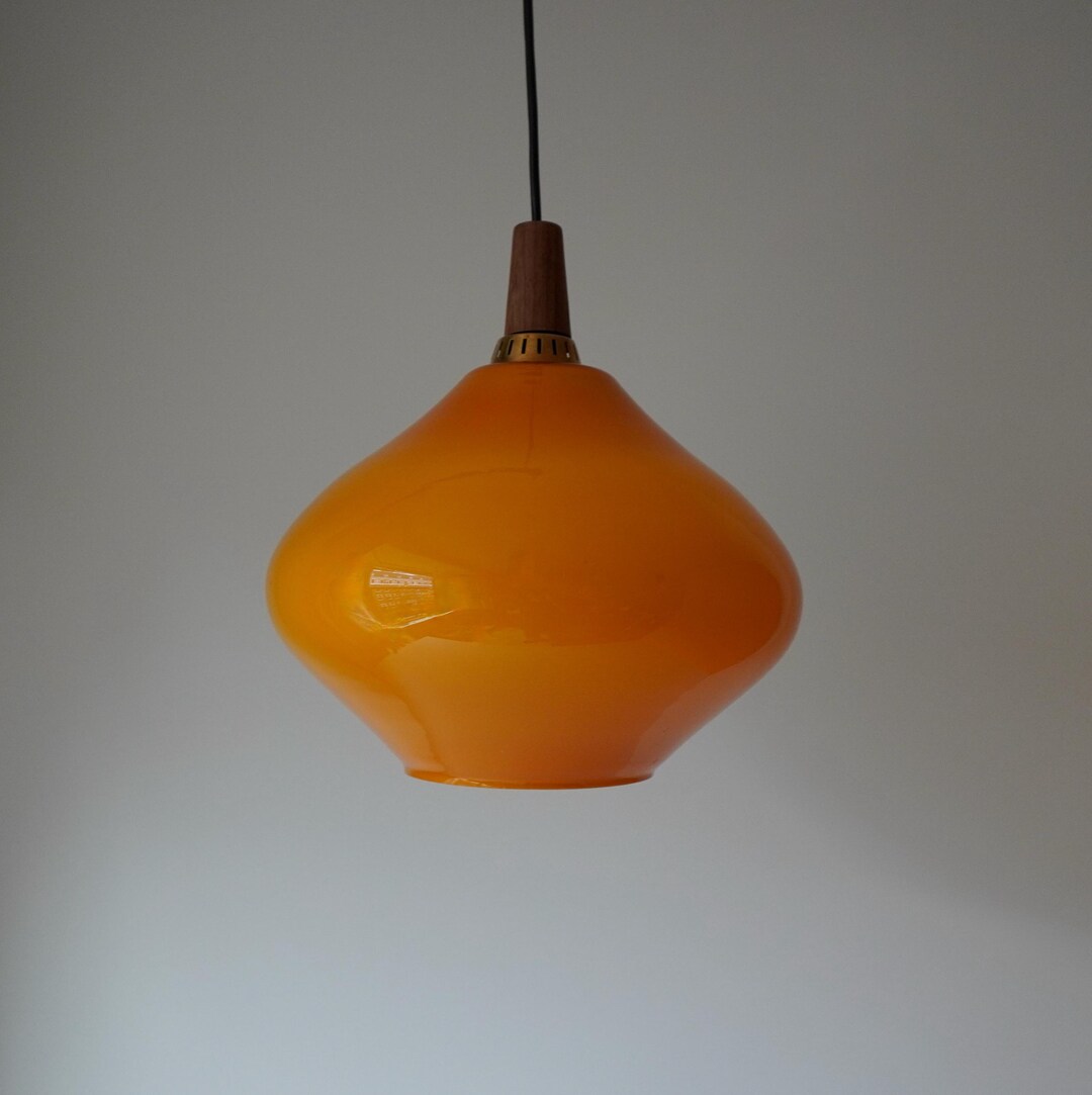 Vintage Onion Shaped Caramel Ochre Glass Cased Pending Pendant Hanging ...