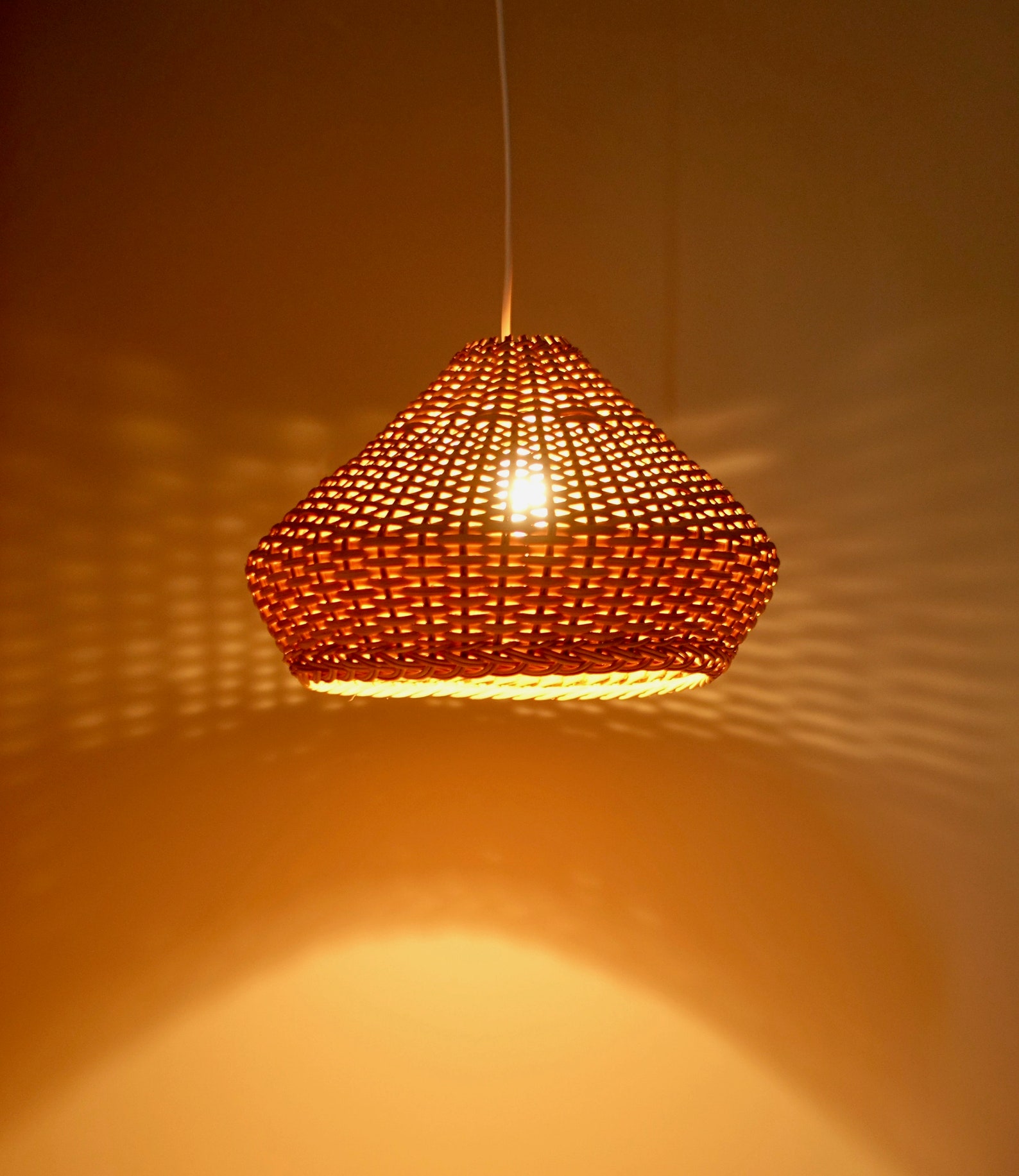 Genuine 1970s Wicker Work Reed Large Nomadic Tent Shaped Pendant ...