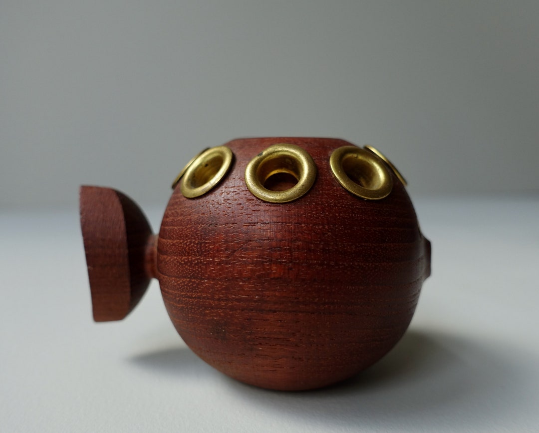 Vintage Danish Design Teak Wood Ernst Henriksen Candle Holder Puffer ...