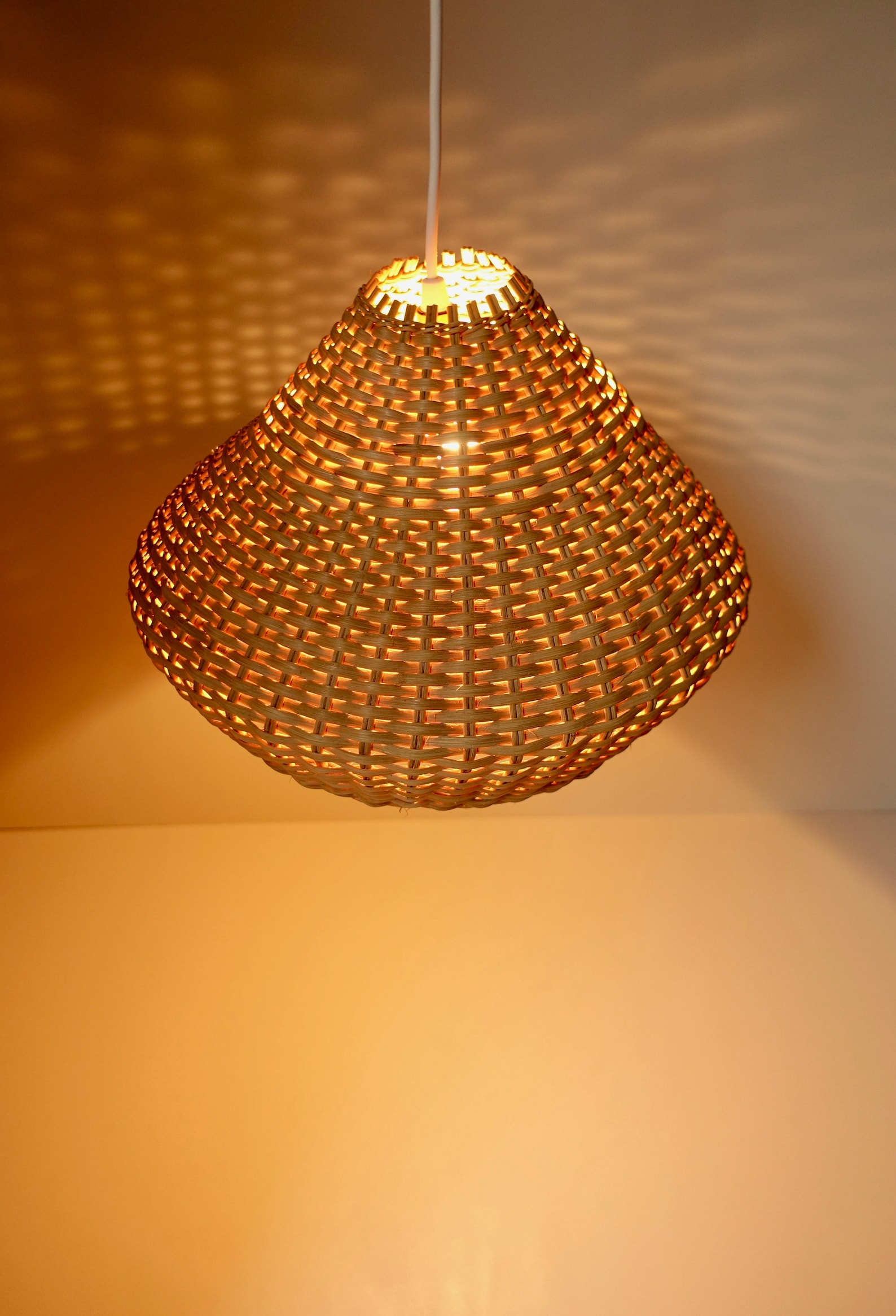 Genuine 1970s Wicker Work Reed Large Nomadic Tent Shaped Pendant ...
