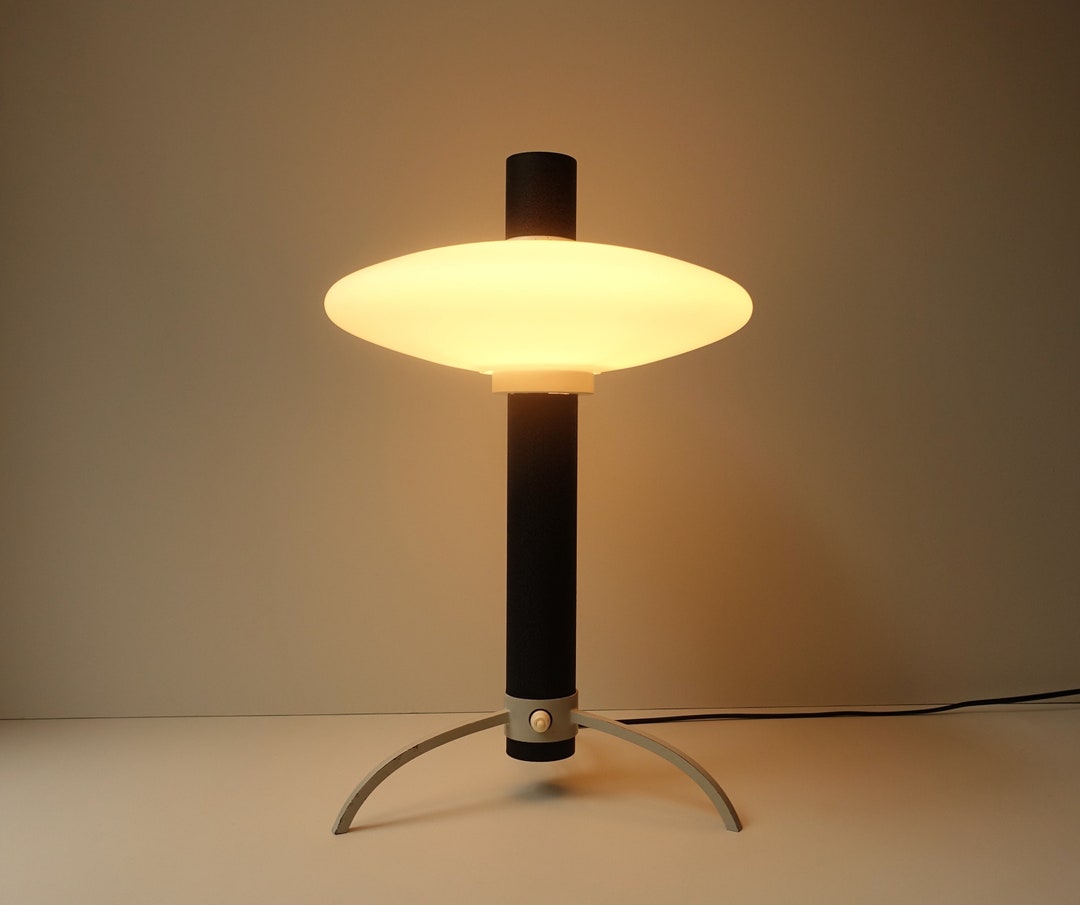 Rarity Sixties Large Table Lamp Glass Metal Tripod Black White TP 7059 ...