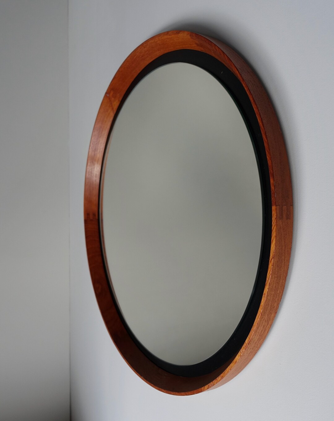 W2124 Large Vintage Teak Wooden Mirror Sunken Glass Raised Edges Black ...