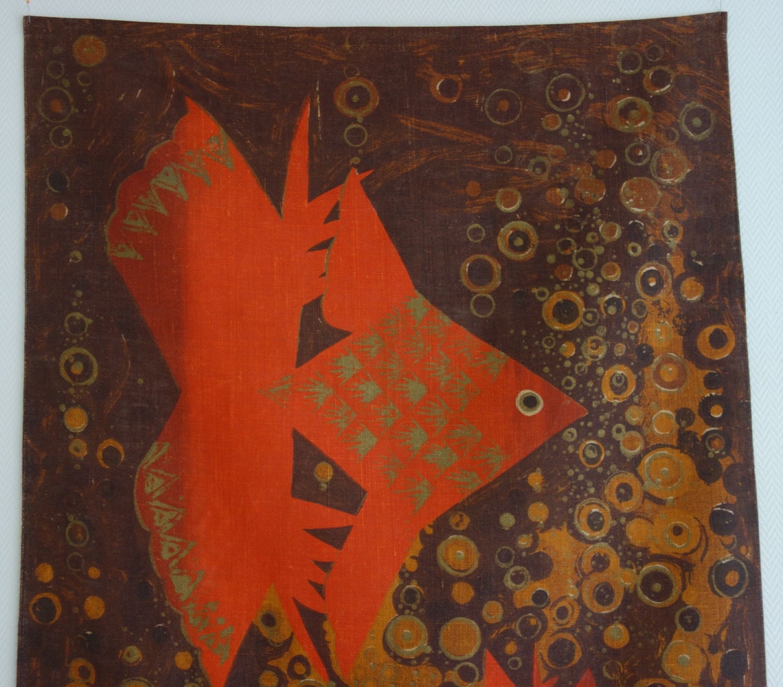 Art Large Fabric Textile Wall Hanging Golf Fish Fishes Sodahl - Etsy