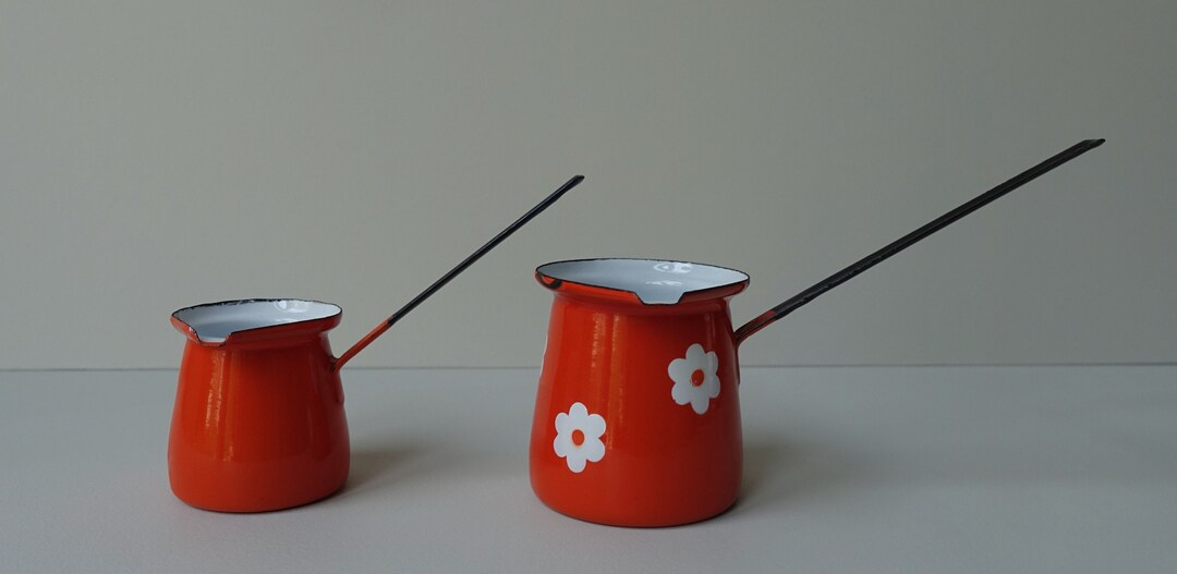 Set of Two Vintage 1960s 1970s Enamel Turkish Coffee Ladle Ladles Pot ...