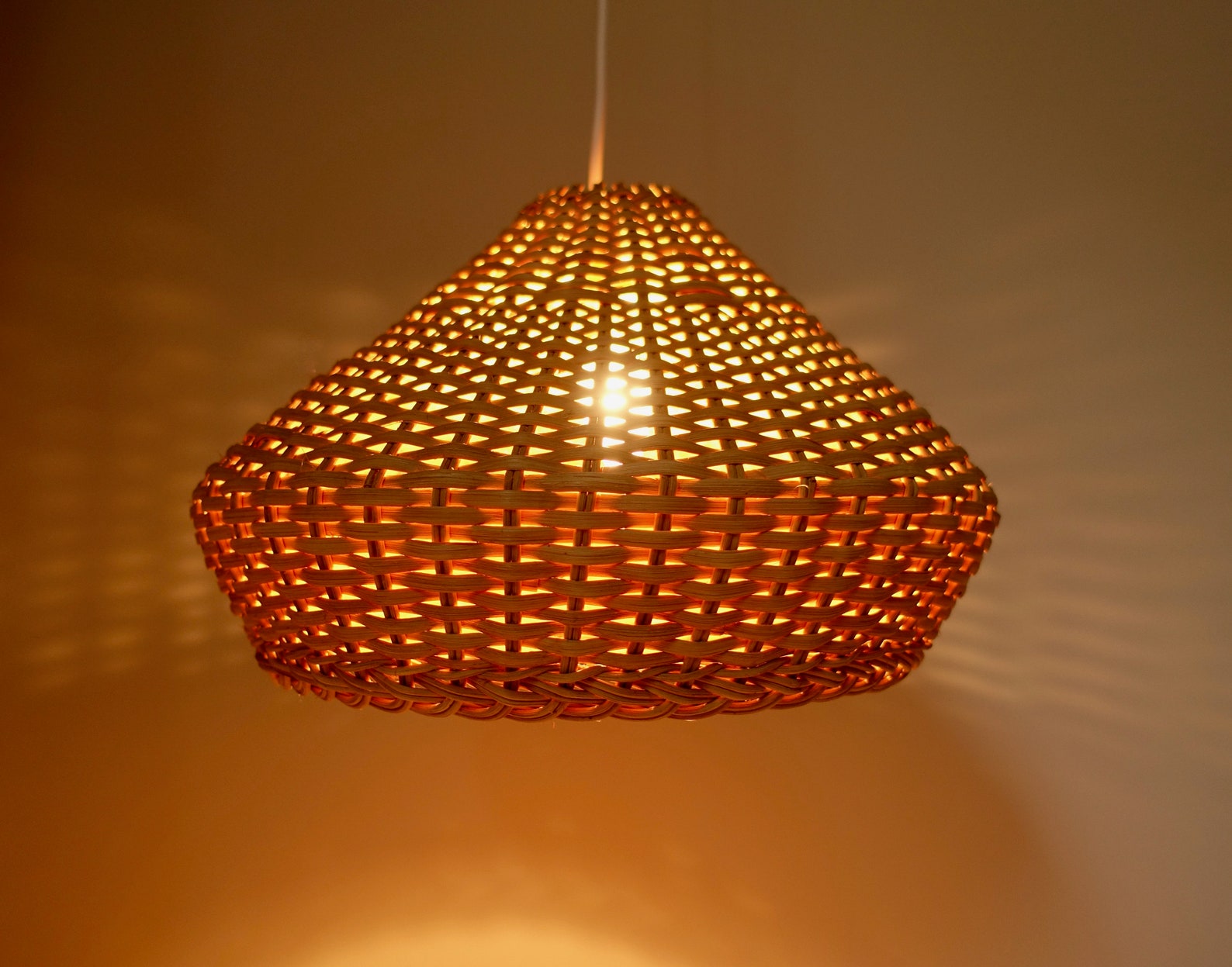 Genuine 1970s Wicker Work Reed Large Nomadic Tent Shaped Pendant ...