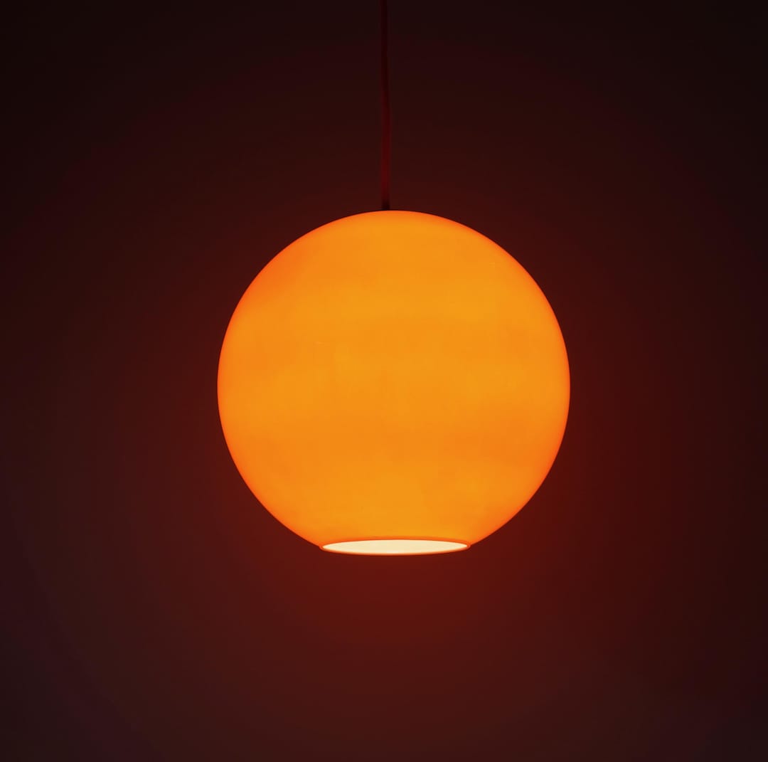 W996 Perfect Orange Ball Shaped Sphere Round 1970s Pendant Hanging Lamp ...