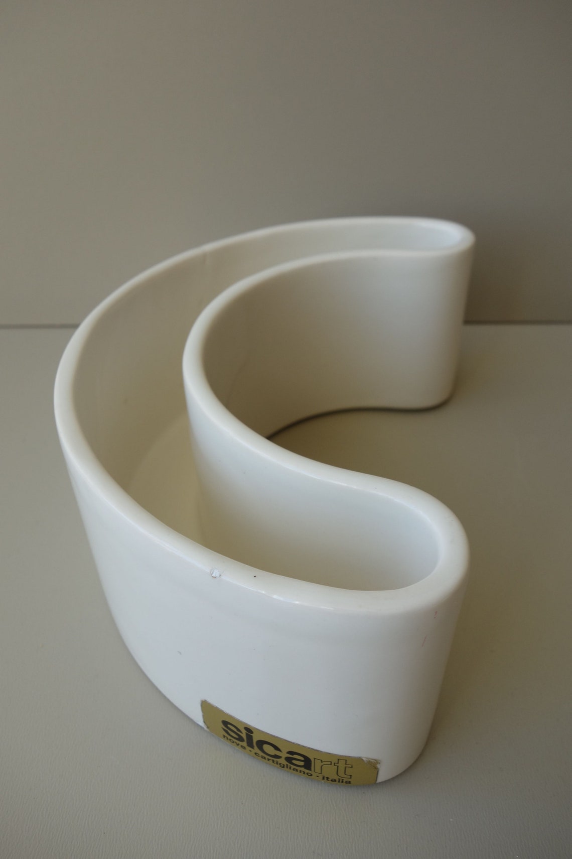 2 two vintage half moon crescent glazed ceramics vases black & | Etsy