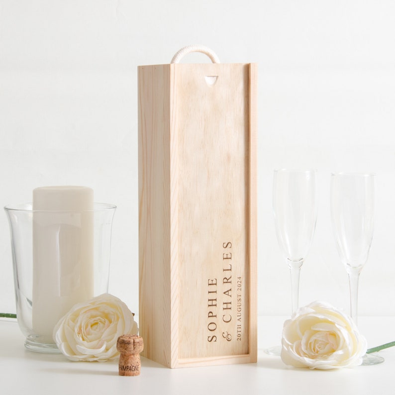 Personalised Wedding Bottle Box | Engagement Champagne Wooden Box ...