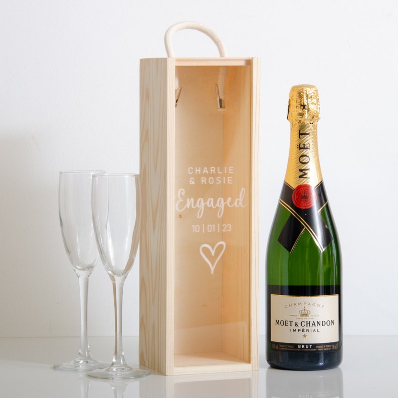 Personalised Engaged Bottle Box | Champagne Cork Wooden Box | Couples ...