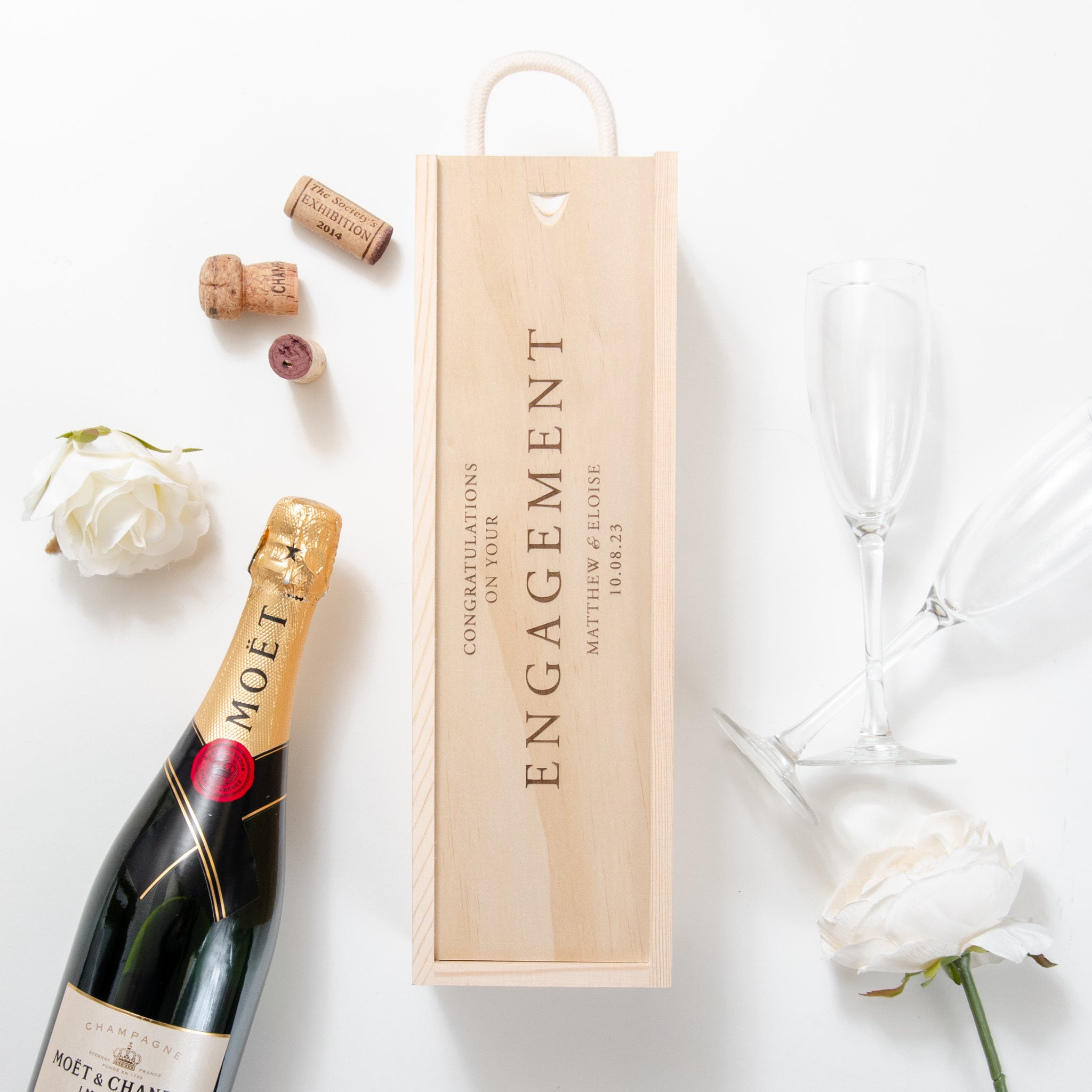 Personalised Engagement Champagne Wooden Box | Wedding Keepsake for ...