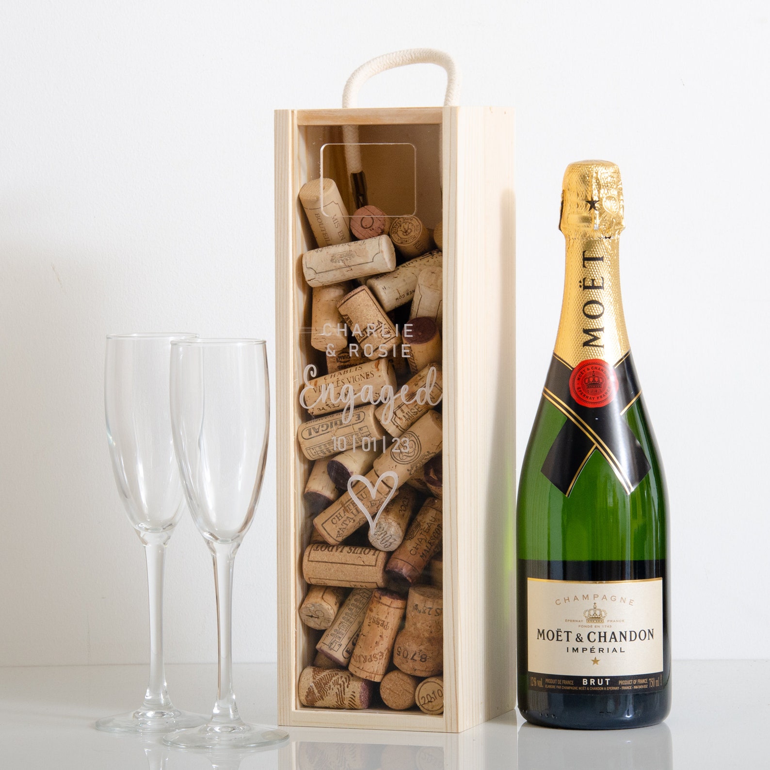 Personalised Engaged Bottle Box | Champagne Cork Wooden Box | Couples ...