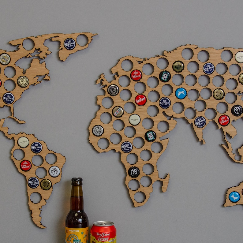 Beer Cap World Map Beer Bottle Cap Holder Simplified World Map | Etsy