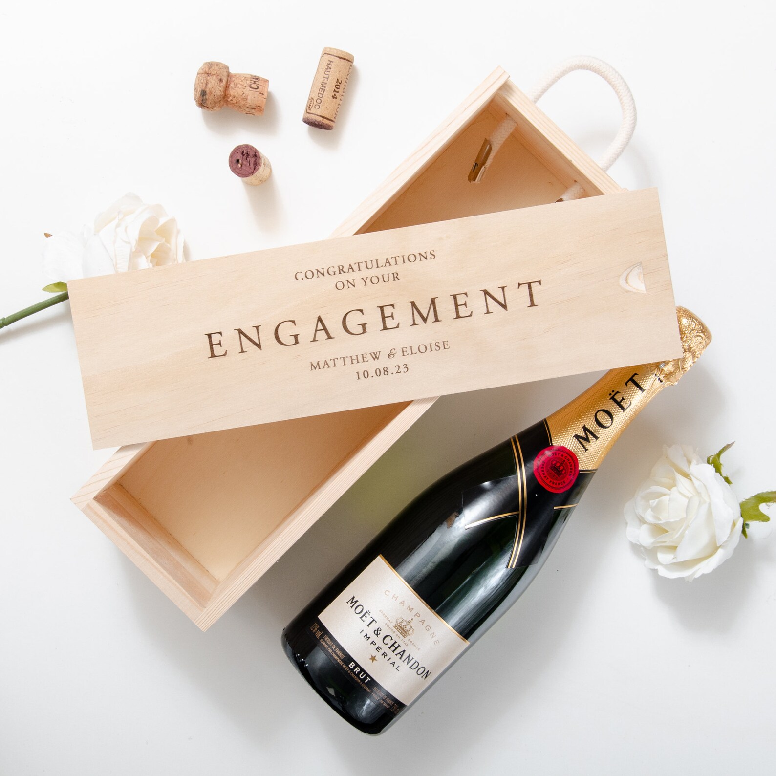 Personalised Engagement Champagne Wooden Box | Wedding Keepsake for ...