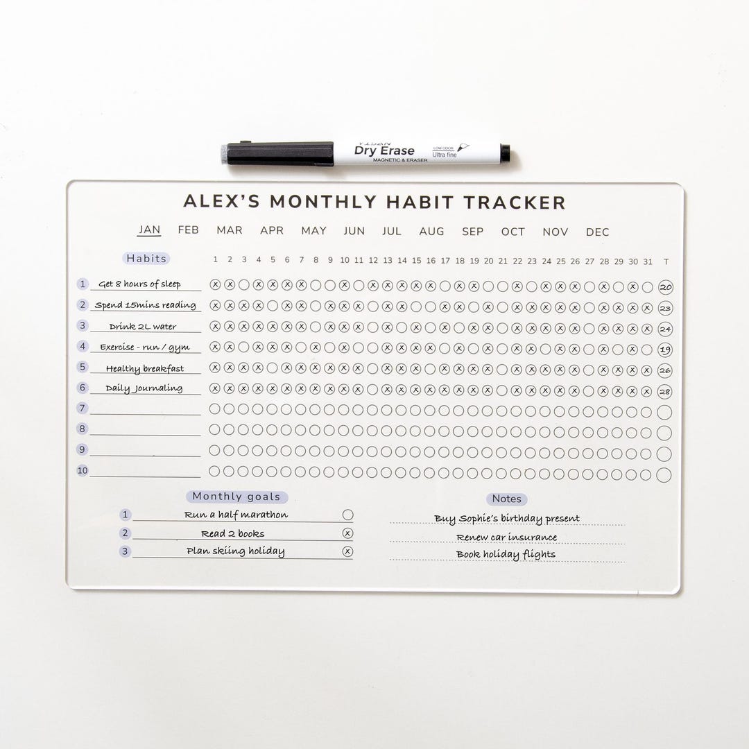 Monthly Habit Tracker | Habit Journal | Productivity Planner | Acrylic ...