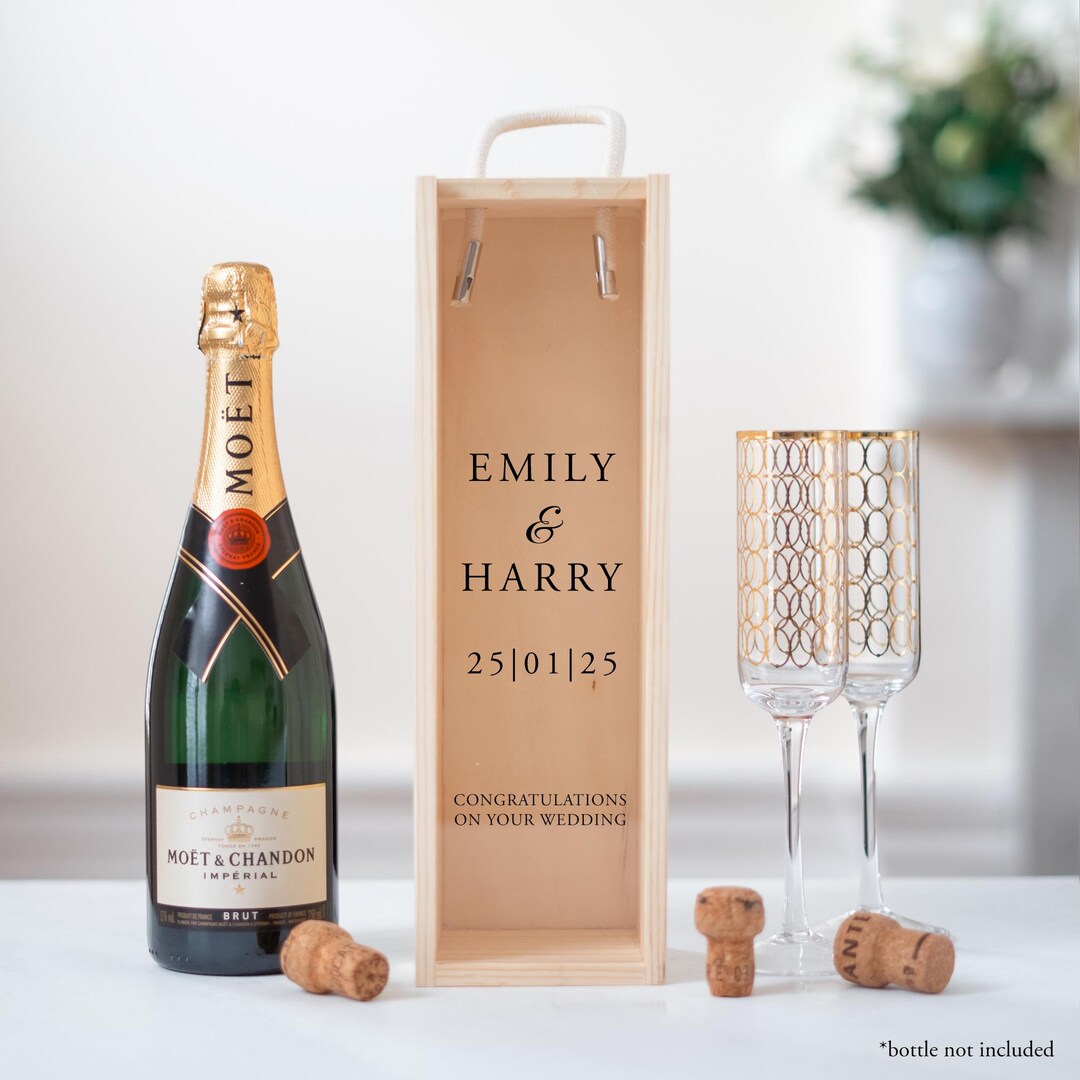 Personalised Wedding Bottle Box | Engagement Champagne Wooden Box ...