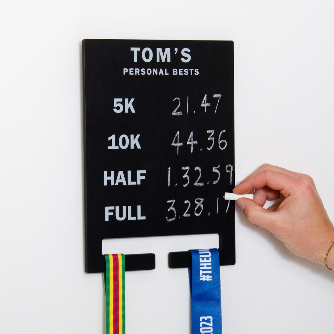 Medal Running Race Time Chalk Board Personalised Marathon Medal Time ...