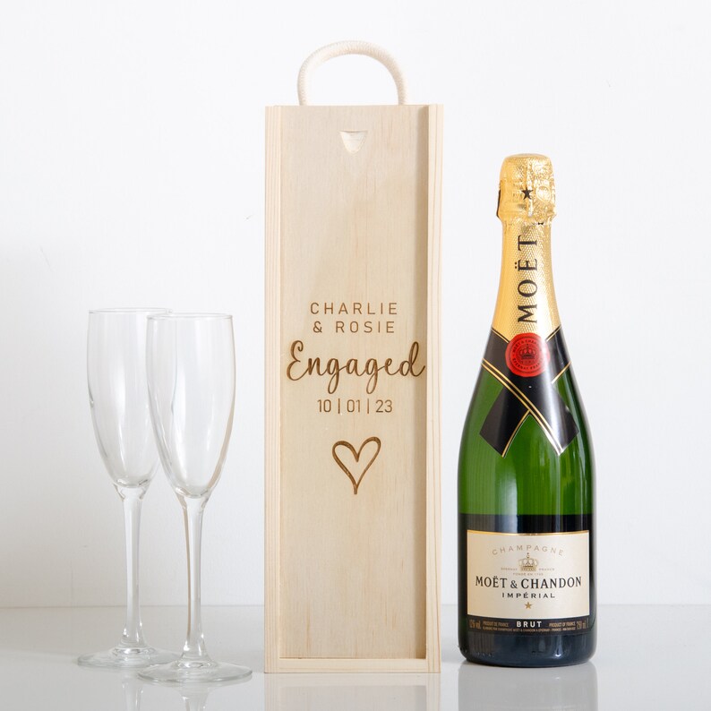 Personalised Engaged Bottle Box | Champagne Cork Wooden Box | Couples ...
